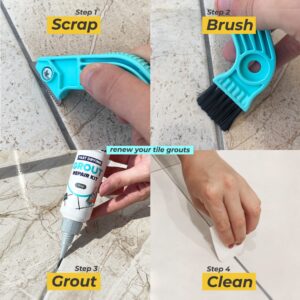 PentaUSA Grout Removal Tool - Caulk Remover Tool for Tiles, Tile Grout Scraper Saw, Grout Saw, Caulking Tools, Scraper, Scrubber Brush, Tile Joint Cleaning Brush, Removes Caulks Dirts (2 Extra Blades)