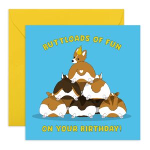 central 23 - funny birthday card - corgi birthday card - buttloads of fun - booty joke card for daughter sister female friends bff - comes with fun stickers