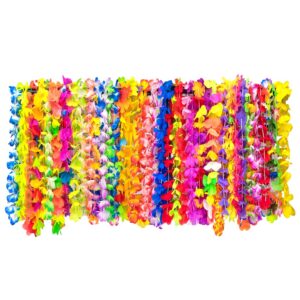 goxi 50 counts hawaiian flower leis for luau party,hawaiian leis vibrant colors assortment for party favors, themed -party favors, birthday, wedding,beach party,decorations or party supplies.