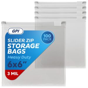 100 count - slider zip food storage sandwich bags, 6" x 6" (1 pint) 3 mil heavy duty, strong & durable for freezer storage, for sandwiches, snacks & more. gpi