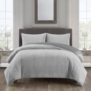 dearfoams back dye faux rabbit fur duvet set, grey queen