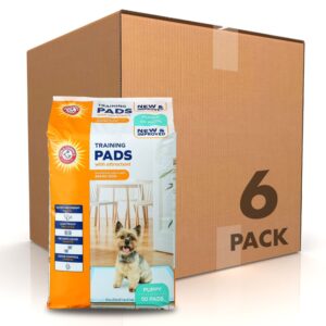 arm & hammer for dogs puppy training pads with attractant | new & improved super absorbent, leak-proof, odor control quilted puppy pads with baking soda| 50 count - 6 pack wee wee pads,white