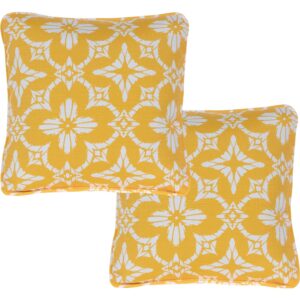 hanover floral indoor or outdoor throw pillows, set of 2, decorative and weather resistant yellow and white cushions for outdoor furniture and patio sets with premium quick-drying fabric