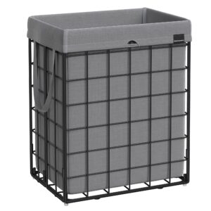 songmics laundry hamper, 23.8 gal. (90l) laundry basket, collapsible clothes hamper, removable and washable liner, metal wire frame, for bedroom bathroom, black and gray ulcb190g01