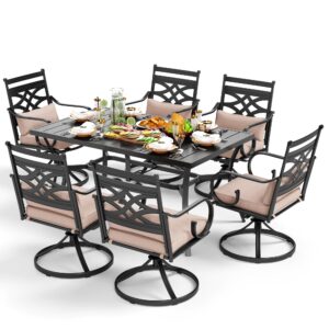 phi villa 7 pcs patio dining sets,outdoor table chair set for 6 with outdoor swivel chairs and metal frame steel rectangular table,outdoor dining furniture with cushion and pillow for garden lawn deck