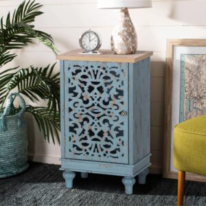 phi villa small accent storage cabinet with single door - decorative nightstand for living room bedroom, end side table cabinet blue