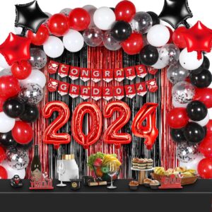 bbto graduation decorations 2024 graduation party supplies congrats grad banner confetti star balloons foil fringe curtain tablecloth for college high school grad decor (red, black)