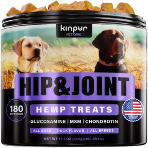 hemp joint supplement for dogs - dog joint supplement with glucosamine, chondroitin, msm - supports hip and joint heath, better mobility, skin and coat - for all breeds and ages - 180 dog chews, duck