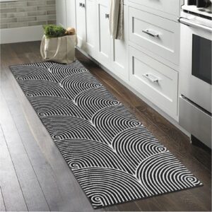 tiffasea woven runner rug 2'x6', machine washable indoor outdoor rugs cotton woven area rug hallway runner rug entryway rug for living room/laundry/bathroom/bedroom(black and white)