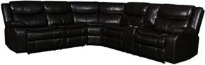 blackjack furniture marsden modern leather air reclining living room sectional, brown