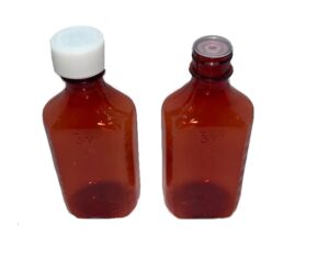 oval pharmacy plastic bottles - 8 oz- child-resistant caps - amber liquid medicine bottle - pack of 5