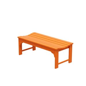 wo home furniture outdoor 46" backless hdpe adirondack bench, poly lumber seat for patio, backyard, balcony, all weather resistant with uv protection, orange