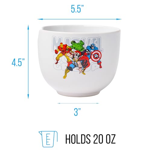 Silver Buffalo Marvel Retro Group Avengers Featuring Captain America, Hulk, Thor, and Iron Man Ceramic Ramen Bowl with Chopsticks, 20 Ounces