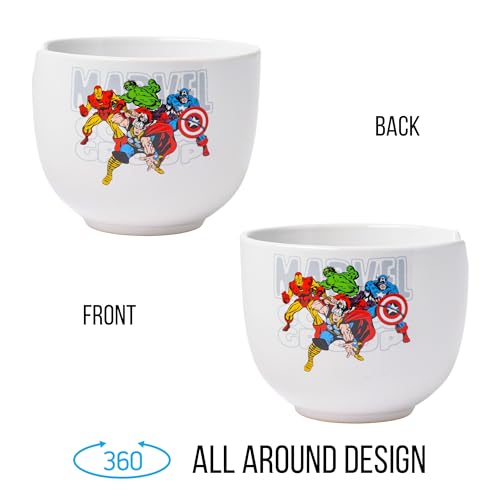 Silver Buffalo Marvel Retro Group Avengers Featuring Captain America, Hulk, Thor, and Iron Man Ceramic Ramen Bowl with Chopsticks, 20 Ounces