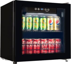 honeywell beverage refrigerator and cooler, 48 can mini fridge with glass door for soda beer or wine for office or bar with adjustable removable shelving