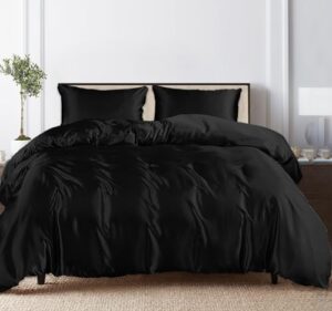 linenwalas tencel lyocell duvet cover set with deep pocket fitted sheet, viscose made from eucalyptus soft, lightweight and breathable complete halloween black bedding set (jet black, king)