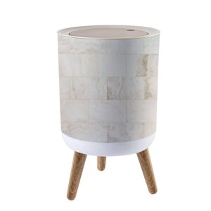 phaibhkerp small trash can with lid natural travertine stone tiles garbage bin round waste bin press cover dog proof wastebasket for kitchen bathroom living room 1.8 gallon