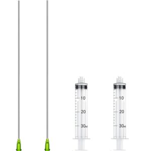 2pcs 30ml plastic syringes and 2pcs blunt needle tip luer lock 14ga x 10", great for scientific labs, measuring and refilling