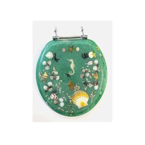 daniel's bath & beyond 17" green seahorse polyresin toilet seat, round