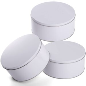 yopay 3 pack cookie tin with lid, round sturdy gift tin, white baking cake container for storing patisseries, snack, chocolate, easter, special occasion, holidays, 7" wide by 3.2" tall