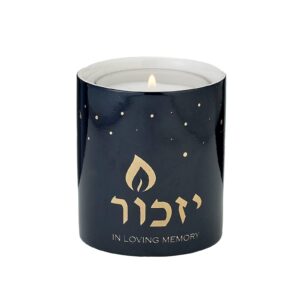 rite lite blue marble ceramic yizkor luminaria 3" h - yizkor memorial candle blue with gold accents