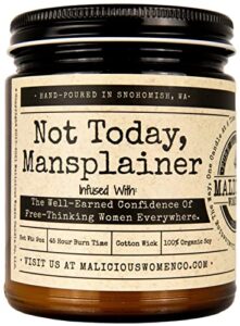 mansplaining organic funny soy wax candle - cedar, pine, moss scent - snarky candle for women - gift candles for women, co-worker, empowerment - handcrafted gifts