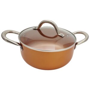 nonstick copper ceramic dutch oven stew soup pot braiser with stainless steel handles & vented glass lid (6.5 qt)