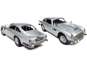 auto world aston martin db5 coupe (rhd) silver birch metallic (damaged version) 007 ''no time to die (2021) movie 1/18 diecast model car by autoworld cp7840