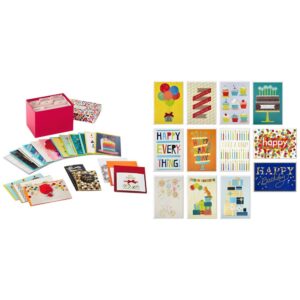 hallmark handmade all occasion boxed greeting card assortment, pink floral (pack of 20) & handmade birthday cards assortment, happy cake day (12 cards with envelopes)