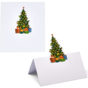 100 Pack Christmas Place Cards Holiday Seating Name Card Die Cut Xmas Tree Table Setting Folded Paper Tent Cards for Dinner Wedding Tables Placement Party Decorations 2" x 3.5"