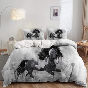 ailonen horse duvet cover set king size,horse bedding set for kids boys teens,animal theme comforter cover,1 quilt cover 2 pillowcases 3 piece