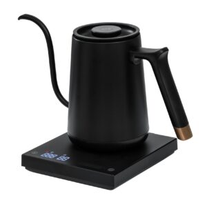 timemore fish smart electric coffee kettle 600ml, gooseneck pour over kettle for coffee and tea variable temperature control, home edition black