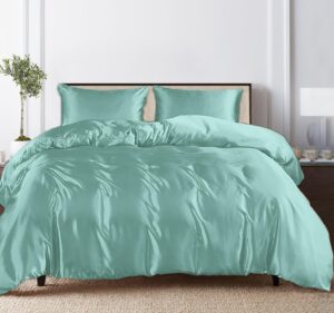 linenwalas tencel lyocell duvet cover set with deep pocket fitted sheet, viscose made from eucalyptus soft, lightweight and breathable complete bedding set (avocado green, california king)