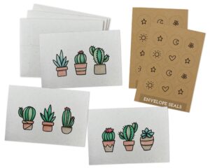 sugartown greetings succulents & cactus notecards set - 24 blank succulent cards with envelopes & kraft seals - great for personal & business thank you, thinking of you, sympathy