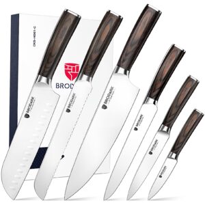 brodark chef knife set professional 6-pieces kitchen knife, ultra sharp german stainless steel cooking knife set, ergonomic handle full tang forged gift with premium box