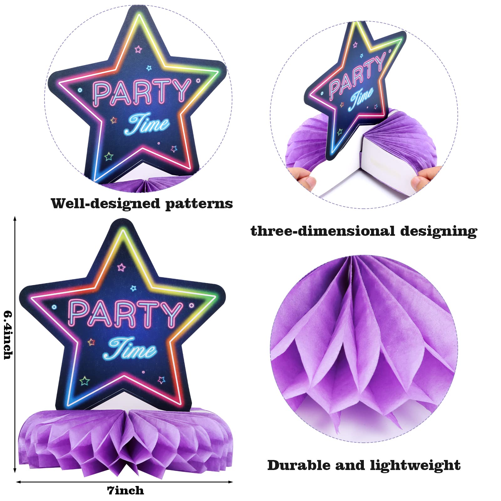 9-Piece Glow Neon Party Decoration Honeycomb Centerpieces for Tables Let's Glow Honeycomb Decorations Tabletop Centerpiece Sign for Glow in Dark Party Baby Shower