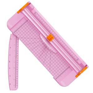 paper cutter 12 inch titanium paper trimmer scrapbooking tool with automatic security safeguard and side ruler for a4, craft paper, label, photo and cardstock (pink)