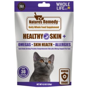 whole life pet healthy skin and coat cat supplements for dry skin, allergy & stomach relief, cat immune & digestive support - probiotics & omega 3 for cats, cat food add ins - 30-day supply