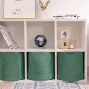 CubesLand Multi-use Collapsible Storage Cube Basket Sets 4,Woven Rope Cube Storage Organizer Basket Bin 11x11in,Cube Storage Bins for Shelves w/Inserts,Bedroom, Living Room,Round Storage Cubes-Green