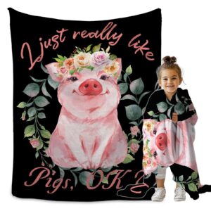 pig blanket, i just really like pigs blanket, gift for pigs lovers girl boy women, cozy soft plush lightweight animal lover throw for sofa,bed and living room for gift 50x60 inch for teens