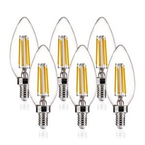 alampever chandelier light bulbs, 60w equivalent candelabra bulb, e12 led bulb 2700k soft white, 450lm, candle light bulbs 6 pack