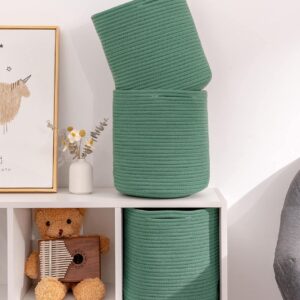 CubesLand Multi-use Collapsible Storage Cube Basket Sets 4,Woven Rope Cube Storage Organizer Basket Bin 11x11in,Cube Storage Bins for Shelves w/Inserts,Bedroom, Living Room,Round Storage Cubes-Green