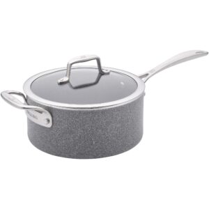 zwilling vitale 4-qt nonstick saucepan with handle helper and lid, aluminum, scratch resistant, made in italy, gray