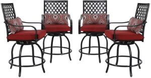 mfstudio 4 pcs outdoor swivel bar stool, patio counter height bar chair with cushion and armrest, red