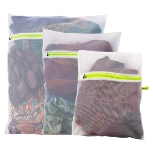 cosmiic greens 3 pcs (s1/m1/l1) mesh laundry washing bags with premium rust free zipper, storage bag, store dirty clothes, washing bags, blouse, bra, hosiery, lingerie, stocking, jeans (polyester)