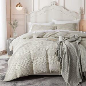 ivellow duvet cover king waffle weave duvet cover set 100% cotton textured khaki duvet cover cozy soft breathable king duvet cover skin-friendly luxury comforter cover bedding set all season 104"x90"