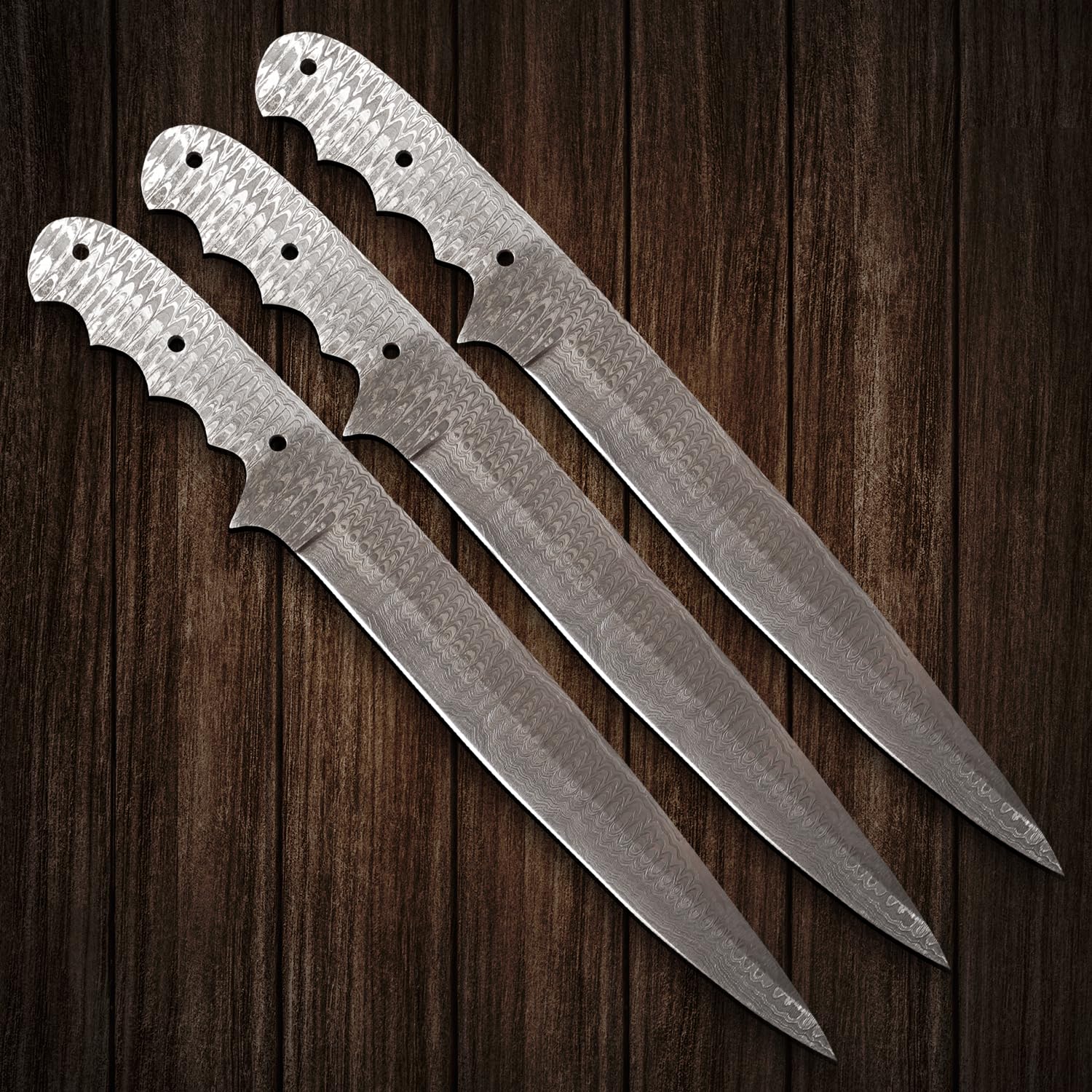 Forged Damascus Steel Fillet Knife Blank Blade for Knife Making Diy Professional Chef Kitchen Knives Blanks 13.00" Long (set Of 3) Damascus Fish Fillet Knife Blank Blades