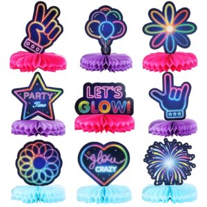 9-piece glow neon party decoration honeycomb centerpieces for tables let's glow honeycomb decorations tabletop centerpiece sign for glow in dark party baby shower