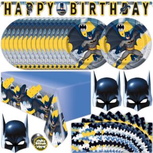 batman birthday party supplies | batman party supplies | batman birthday decorations | batman party decorations | with banner, table cover, masks, plates, napkins, button | for boys or girls | serves