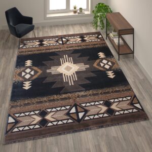 flash furniture mohave traditional southwestern style area rug - rustic brown accent rug - 8' x 10' - olefin fibers with jute backing